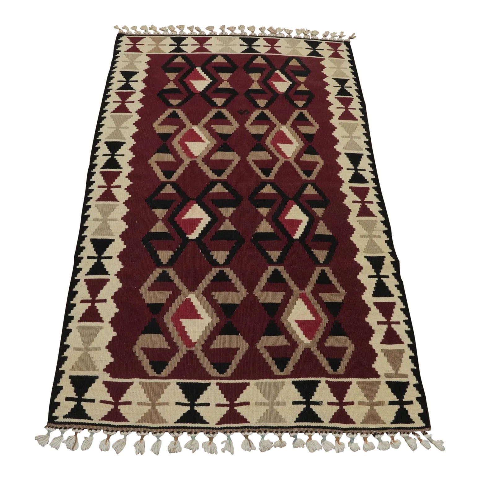 1960s Traditional Burgundy Wool Rug | Chairish
