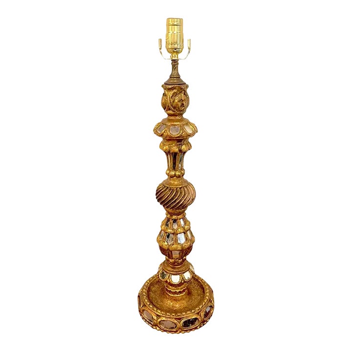 Spanish Colonial Giltwood & Mirror Candlestick, Now as a Lamp | Chairish