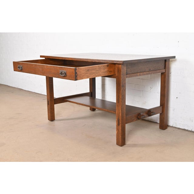 Antique Stickley Mission Oak Arts And Crafts Writing Desk Or Library
