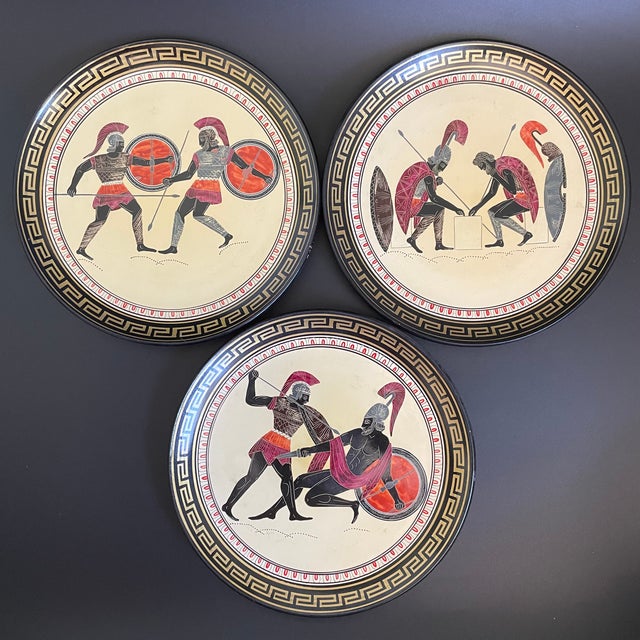 Vintage Greek Handpainted Trojan War Black Figure Pottery Plates - Set ...