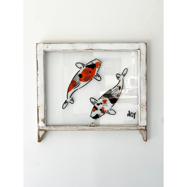 Still Life of Two Koi Spray Painted Stencil on White Stained Wood ...