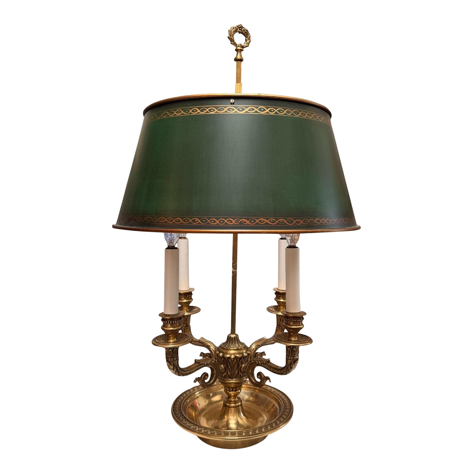 French Gilt Bronze Neoclassical Bouillotte Lamp With Tole Shade | Chairish