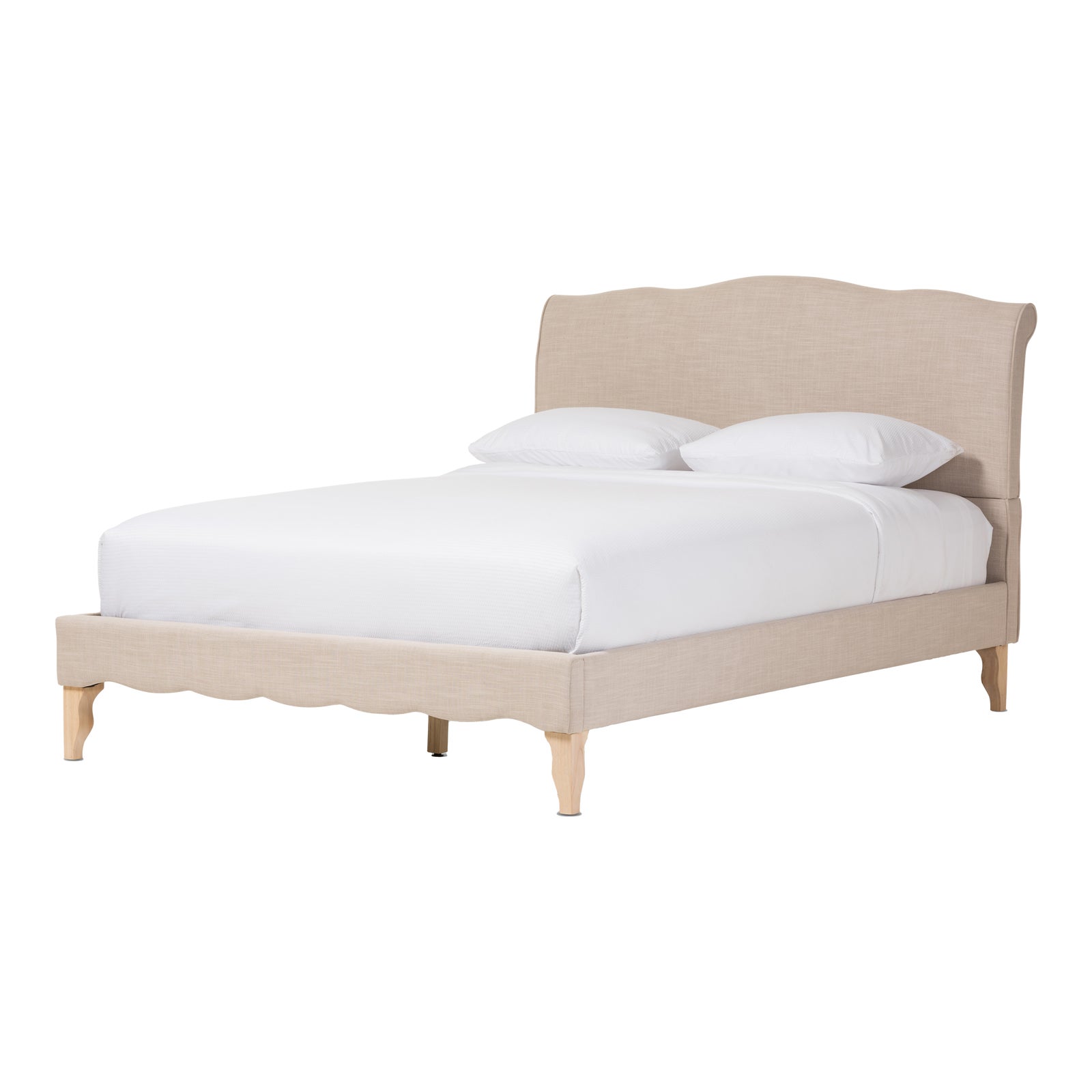 French Classic Modern Style Beige Linen Fabric Full Size Platform Bed ...