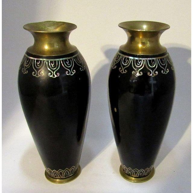 Vintage Korean Brass Bullet Casing Vase With Black Lacquer Mop Overlay ...