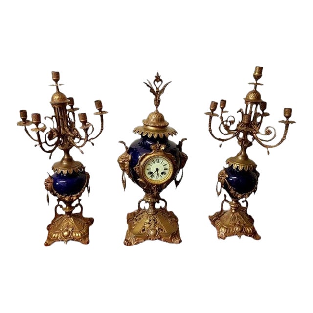 Antique Cobalt Blue French Clock With Candlesticks, 19th Century - 3 ...