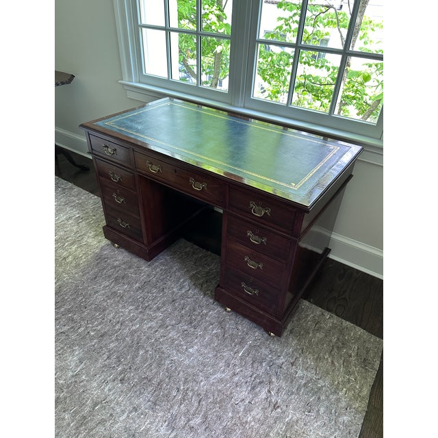 Antique Blue Leather Topped Desk | Chairish