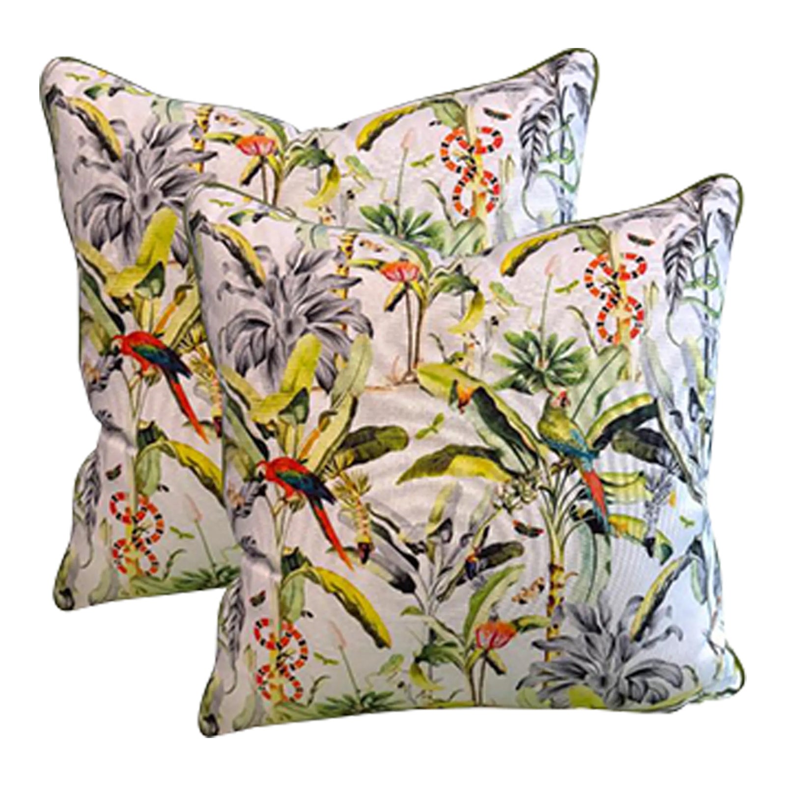 Pair 22'' Multi Color Parrot Pillows | Chairish