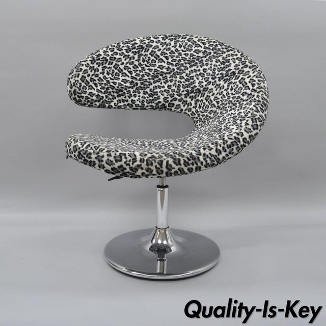 Modern Leopard Print Chrome Swivel Lounge Chair | Chairish