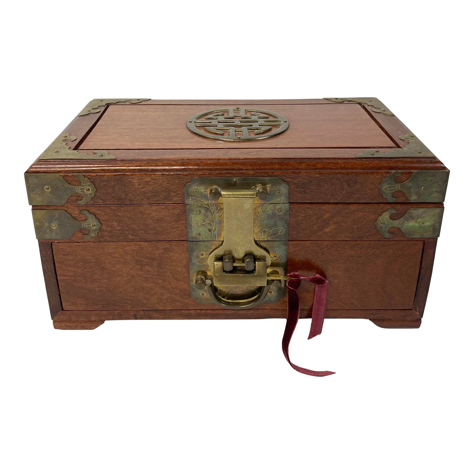 Vintage Asian Wood and Brass Jewelry Box With Traditional Bar Lock ...