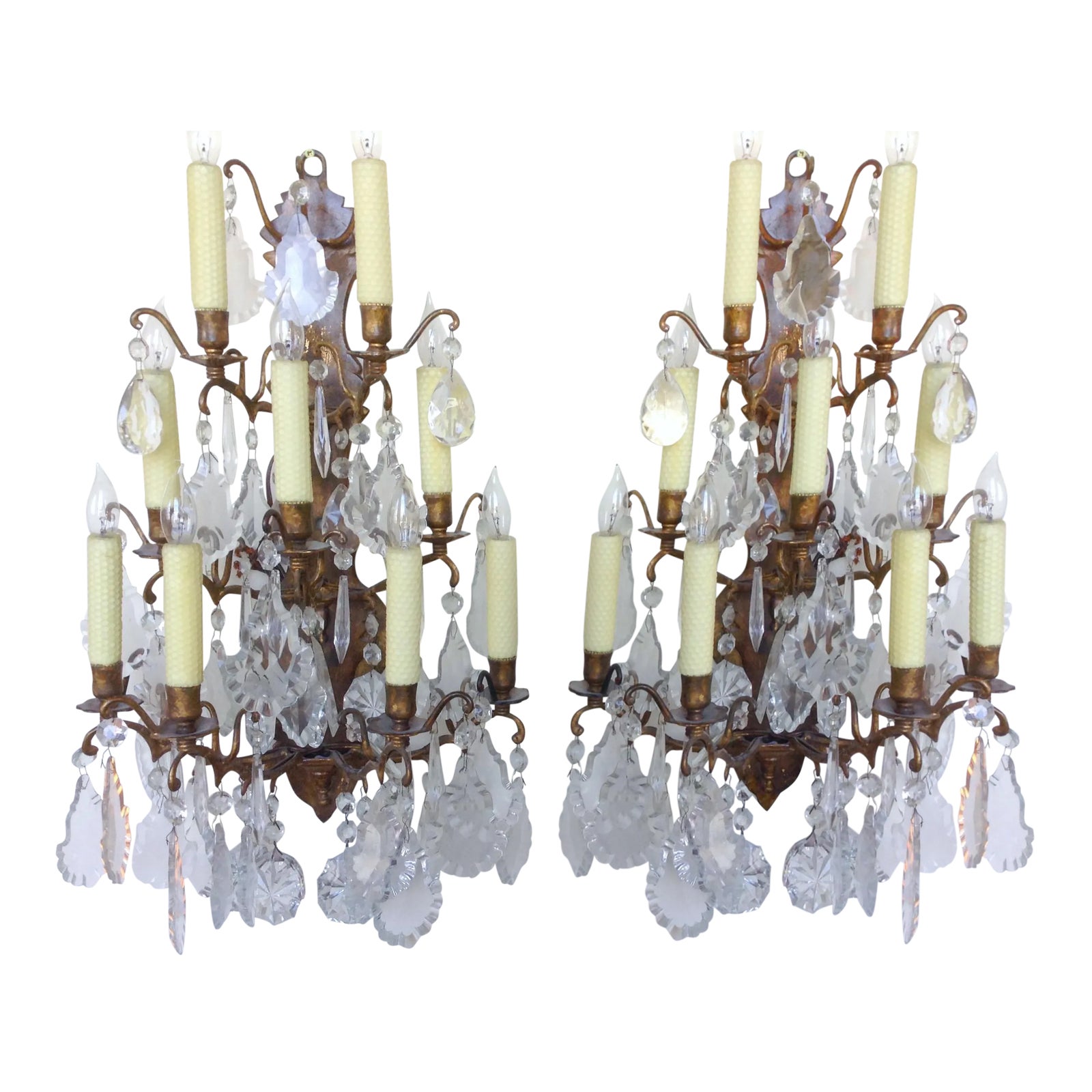 Large 9 Light Crystal Sconces - a Pair | Chairish