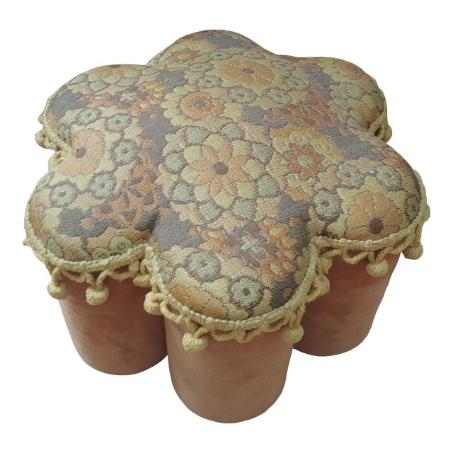 Vintage 1960s Floral & Velvet Ottoman Pouf | Chairish