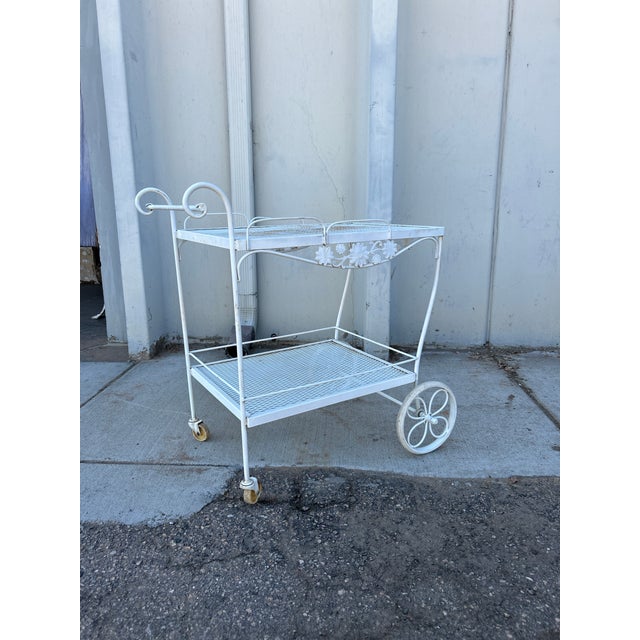 Vintage Wrought Iron White Bar Cart Attributed to Woodward Briarwood ...