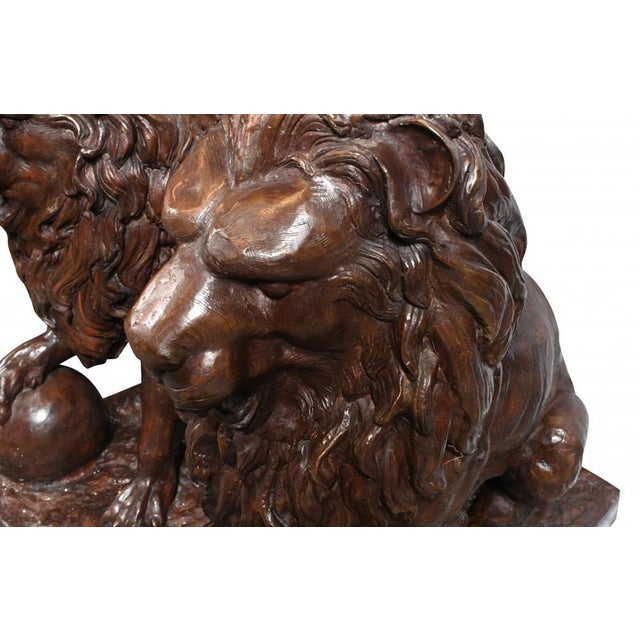 Large Bronze Lion Statues Medici Gatekeeper Lions, Set of 2 | Chairish