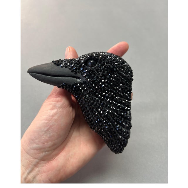 Karla Walter Ceramic, Swarovski Crystals, Wall Sculpture of Crow Head ...