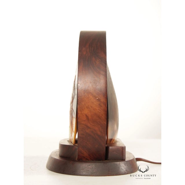 Tahitian Tiki Carved Shell and Teak Wood Lamp | Chairish