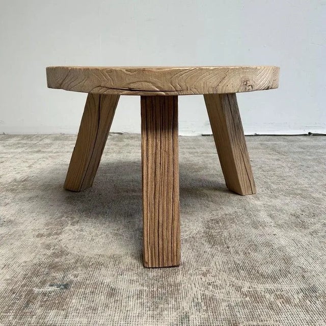 Elm Wood Round Tri Leg Side Table | Chairish