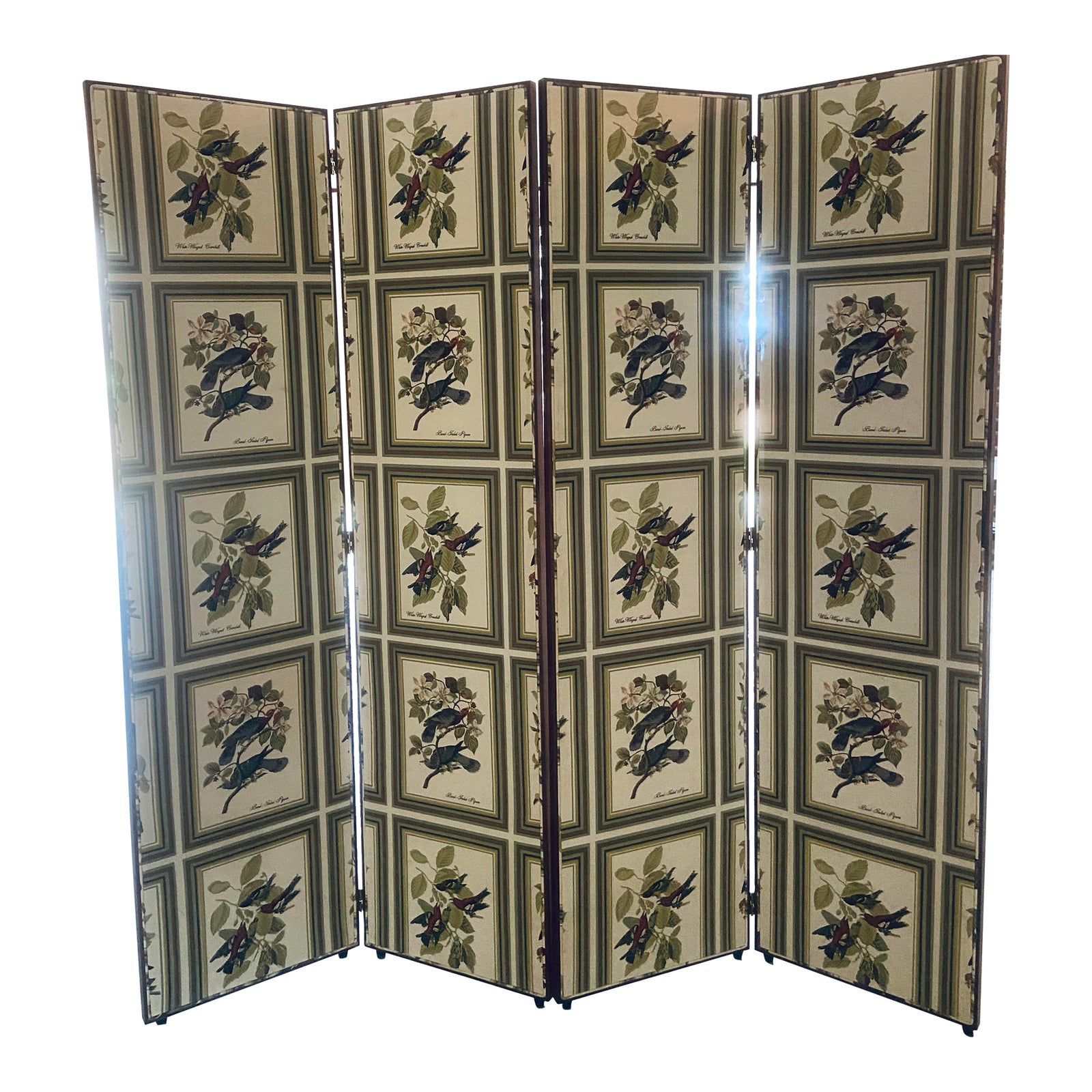 Vintage Room Screens Fabricated in Bird Fabric - Pair | Chairish