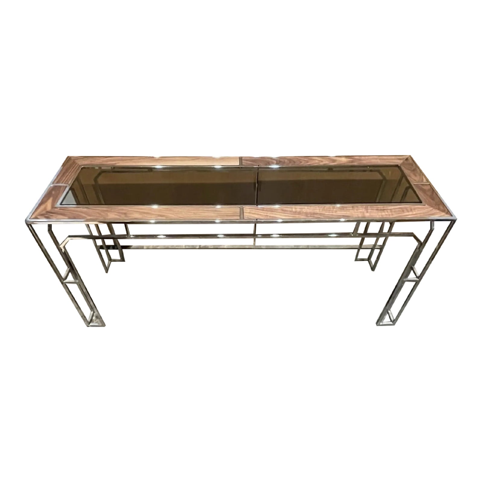 Milo Baughman Mid-Century Modern Chrome and Walnut Console With Smoked ...