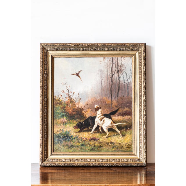 French 19th Century Oil on Canvas Hunting Scene Painting by B. Lanoux ...