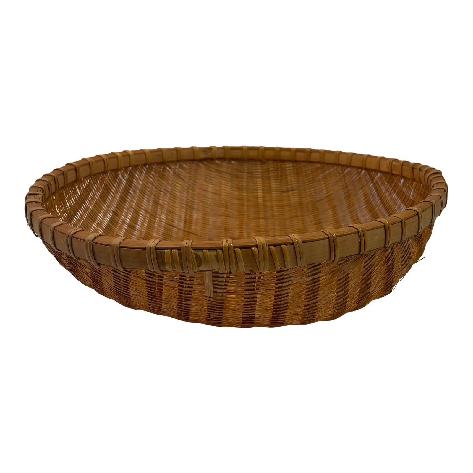 Vintage Woven Winnowing Basket | Chairish