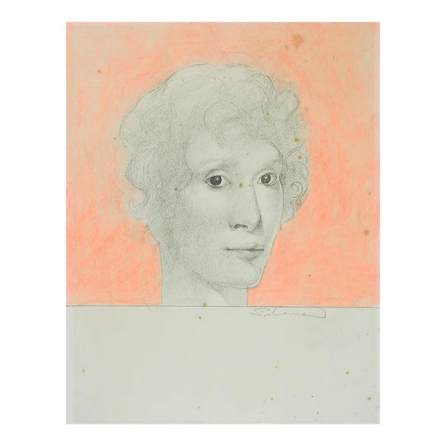 Mid 20th Century Color Portrait Drawing of Woman | Chairish