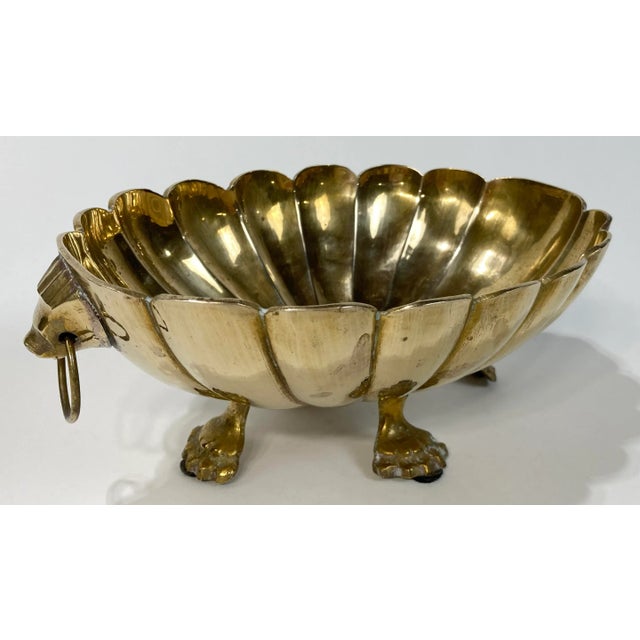 Vintage Scalloped Brass Footed Compote Bowl With Lion Head Handles | Chairish