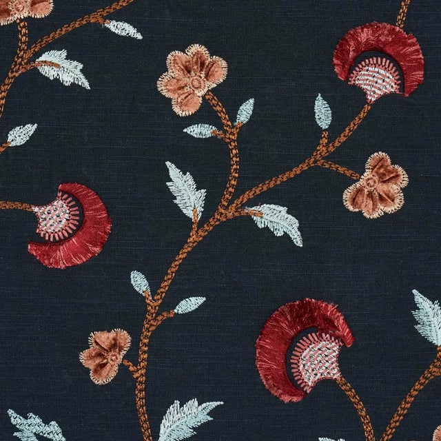 SAMPLE - Schumacher Iyla Embroidery Fabric In Midnight & Rouge | Chairish