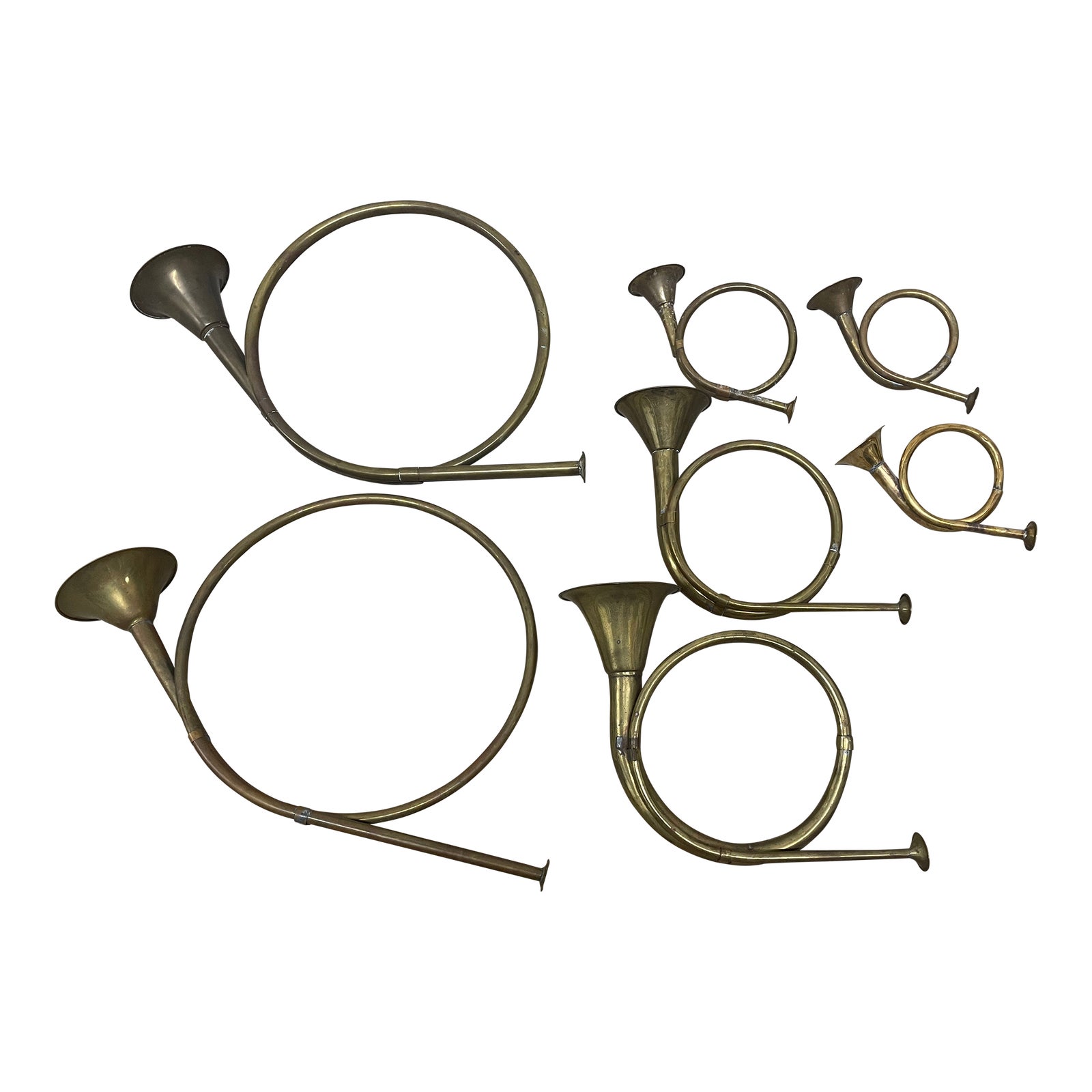Late 19th Century Decorative Brass Horns - Set of 7 | Chairish