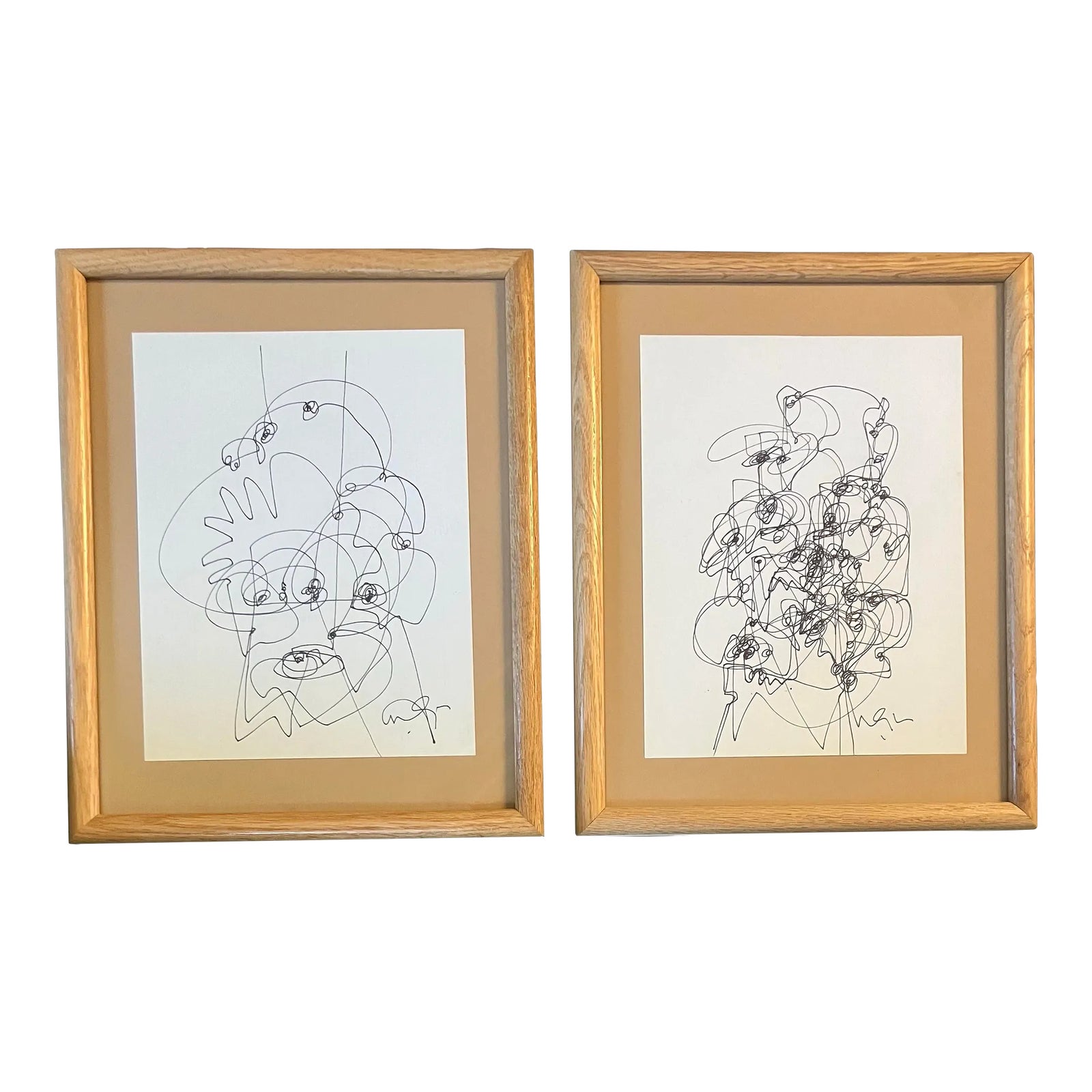 Contemporary Two Original Wayne Cunningham Abstract Ink Drawings - a ...
