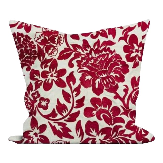 22" X 22" Lee Jofa Oscar De La Renta Flora Red Neutral Beige Floral ...