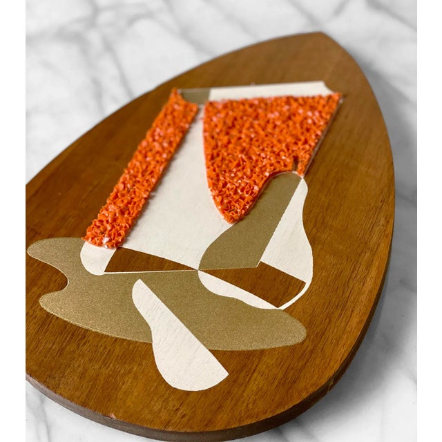 Mid-Century Atomic Walnut Orange Popcorn Wall Hanging Plaques – Set of ...