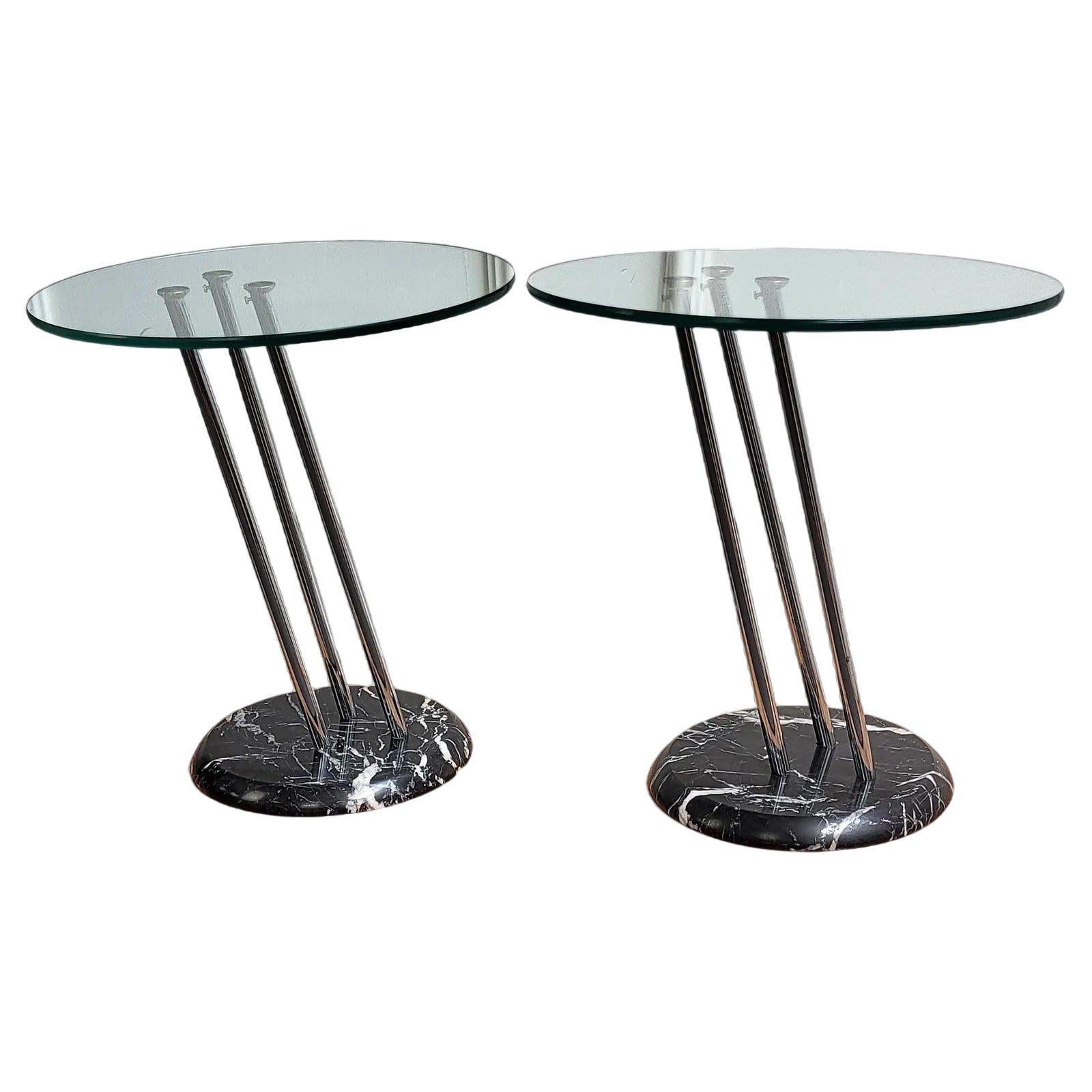 Italian Black Marble & Metal Side Tables or Nightstands with Glass Tops ...