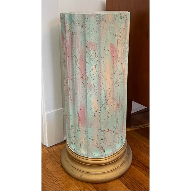 Postmodern Speckled Fluted Column Pedestal | Chairish