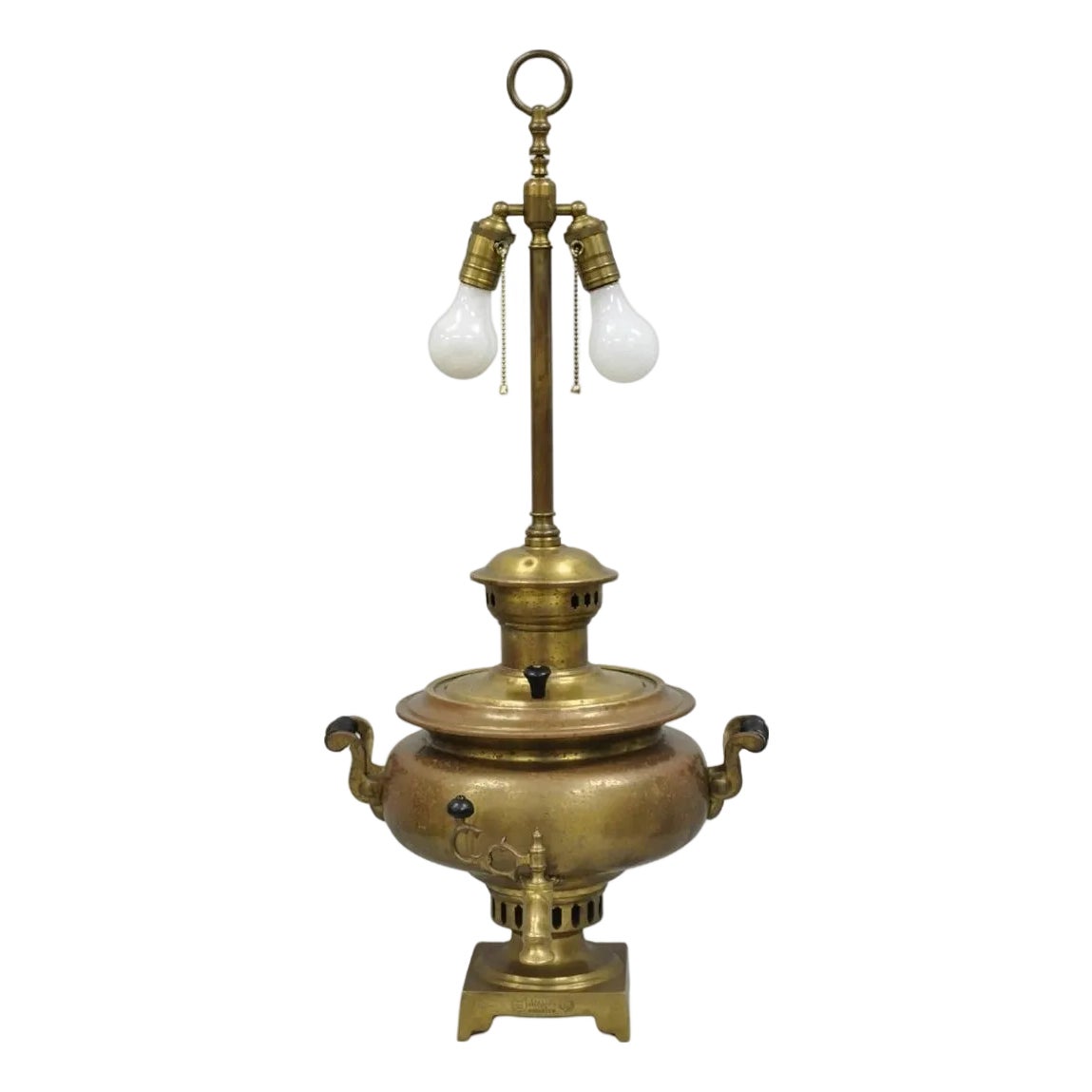 Antique Victorian Brass Samovar Converted Twin Handle Table Lamp | Chairish
