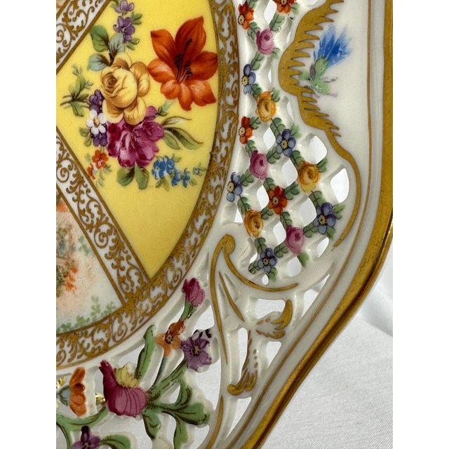 1940s Dresden Style Plate, Yellow Quatrefoil Reticulated German Plate ...