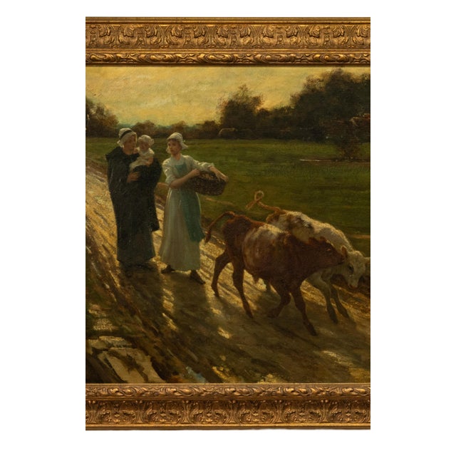 19th Century Impressionist Oil on Canvas Painting Bucolic Figural ...