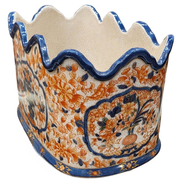 Contemporary Imari Style Scalloped Cachepot Planter | Chairish