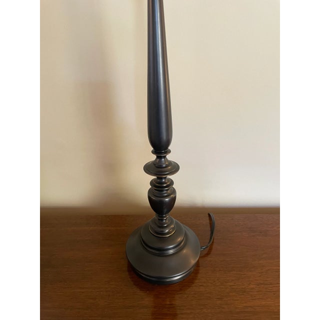 2000s Black Metal Candlestick Desk Lamp With Shade From Restoration ...