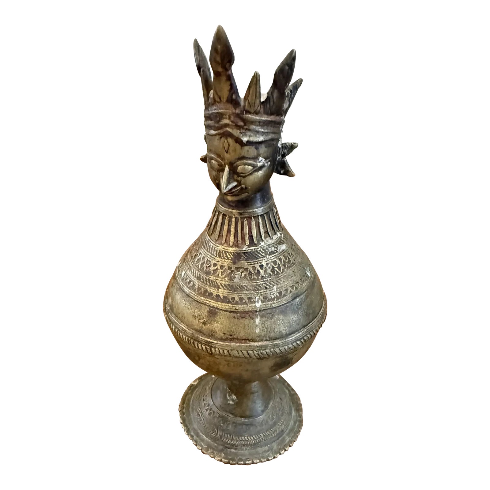 18th Century Small Decorative Brass Hindu Urn | Chairish
