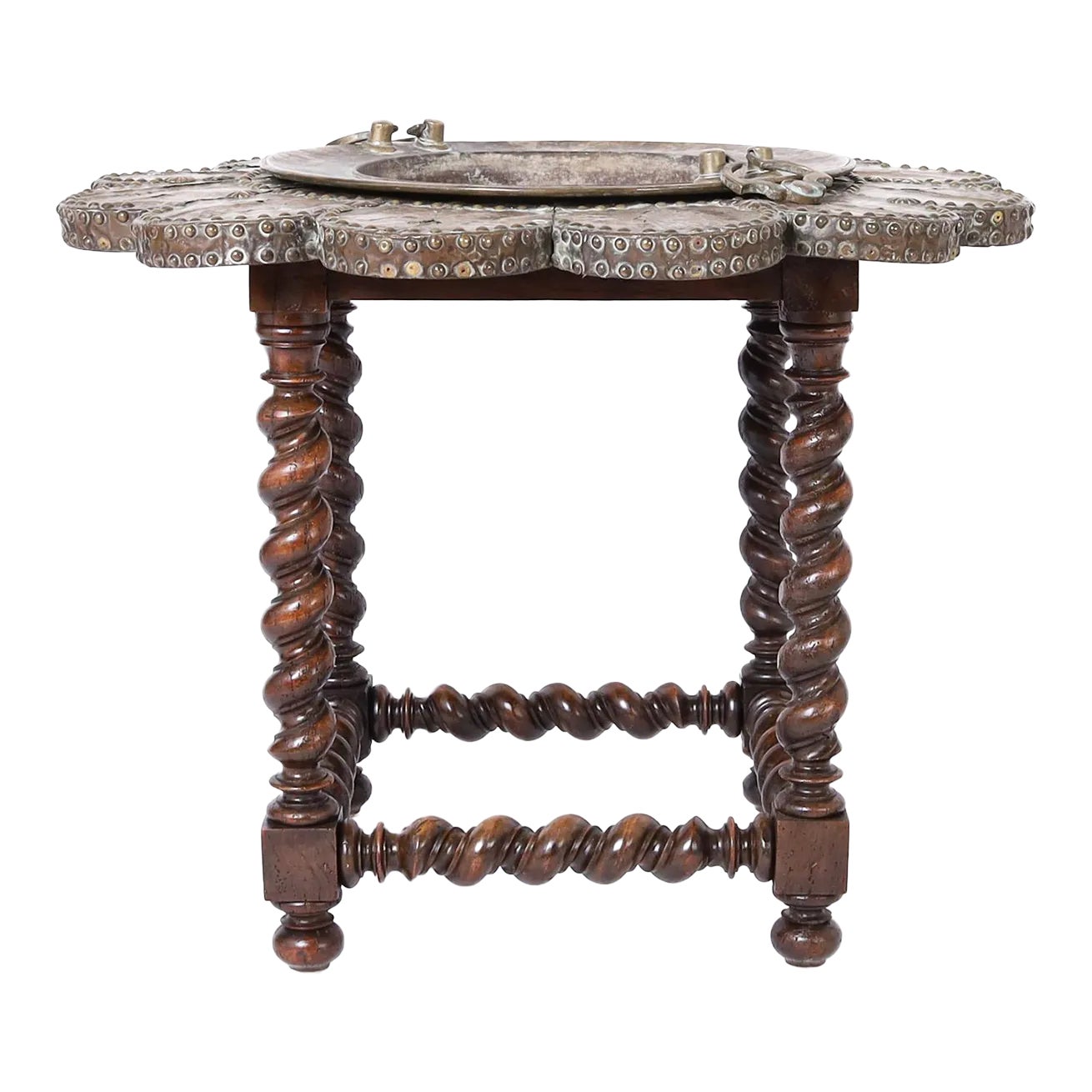 Brazier Table in Copper, Brass, and Wood | Chairish
