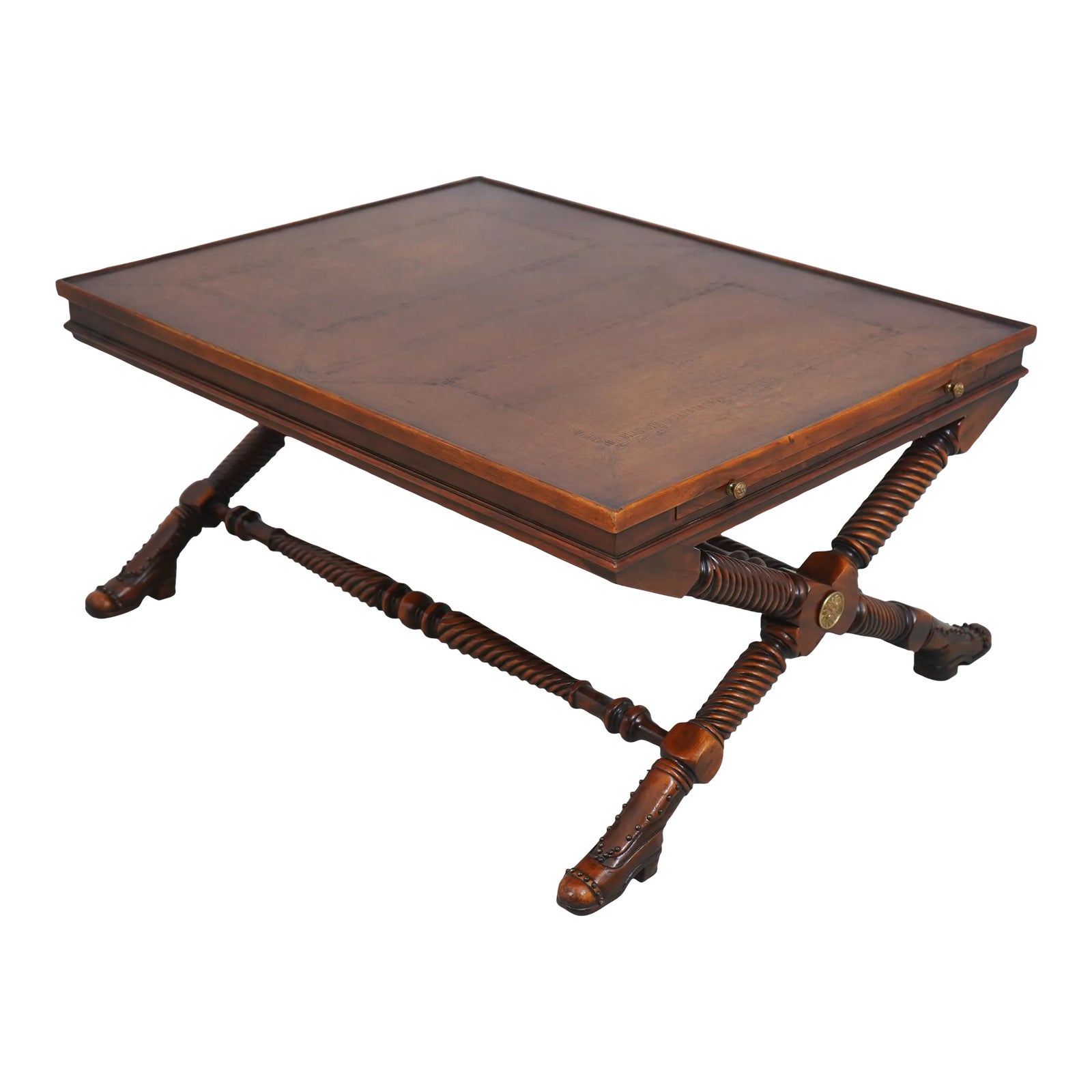 Theodore Alexander Leather Top Shoe Foot Coffee Table | Chairish