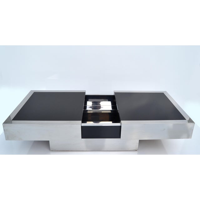 Willy Rizzo Mid-Century Modern Black Mirror Glass Cocktail Table Dry ...