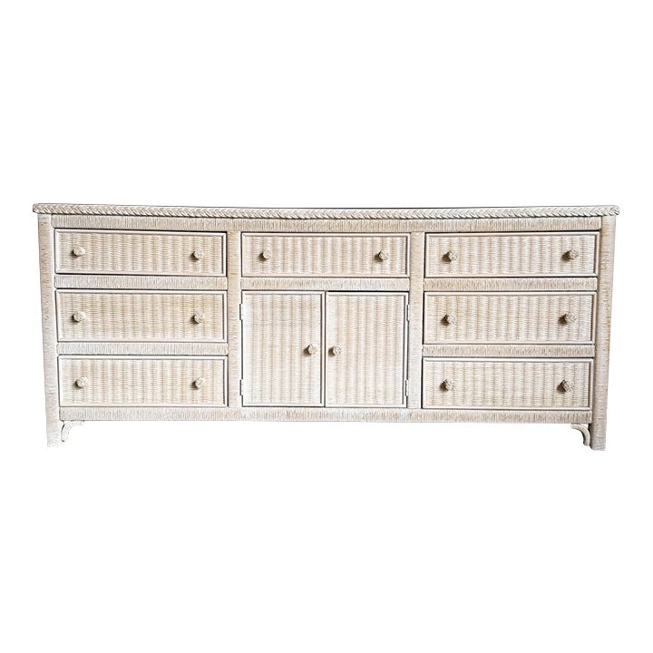 Boho Chic White Washed Wicker Rattan Henry Link Dresser by Dixie | Chairish