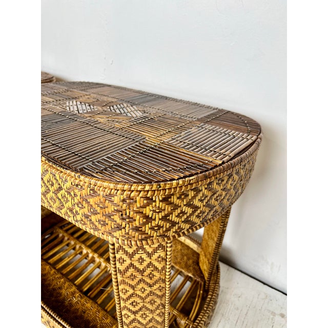 Vintage Woven Pencil Reed Rattan Side Tables- a Pair | Chairish