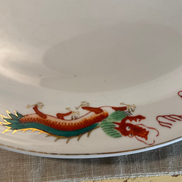 Vintage Dragon Motif Porcelain Oval Serving Platter | Chairish