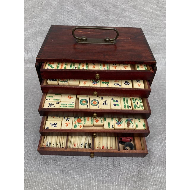 Mid 20th Century Vintage Boxed Bone and Bamboo Mahjong Set | Chairish