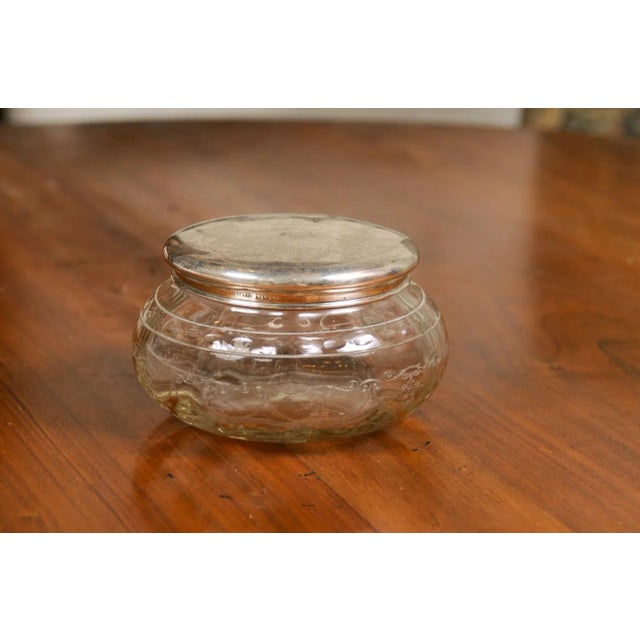 19th Century English Victorian Glass and Silver Vanity Jar with Etched ...