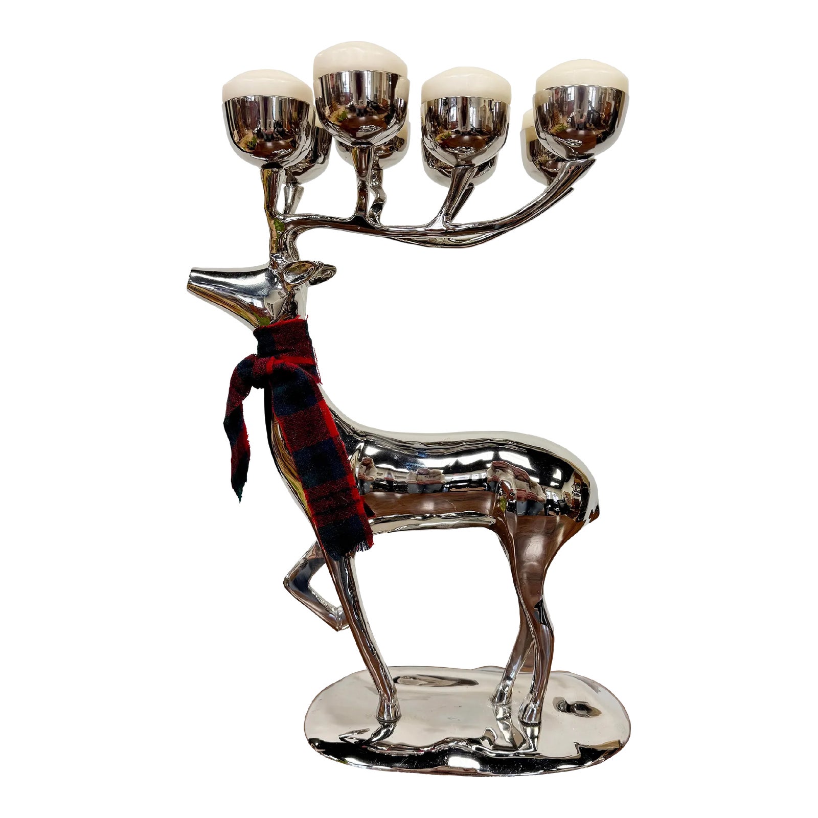 Vintage Polished Silver 10 Point Stag Deer Candelabra | Chairish