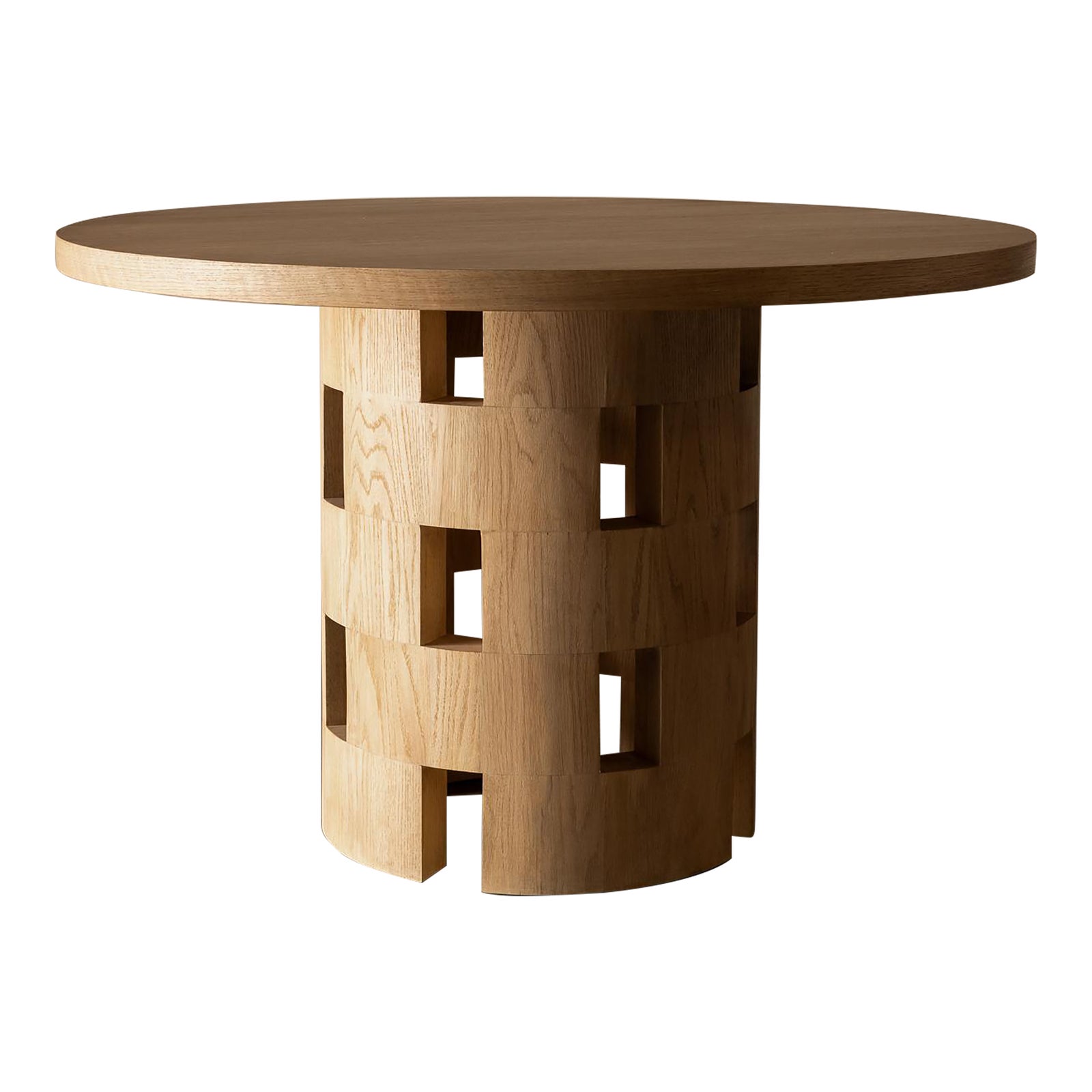 Vivi Checkered Oak Pedestal Dining Table | Chairish