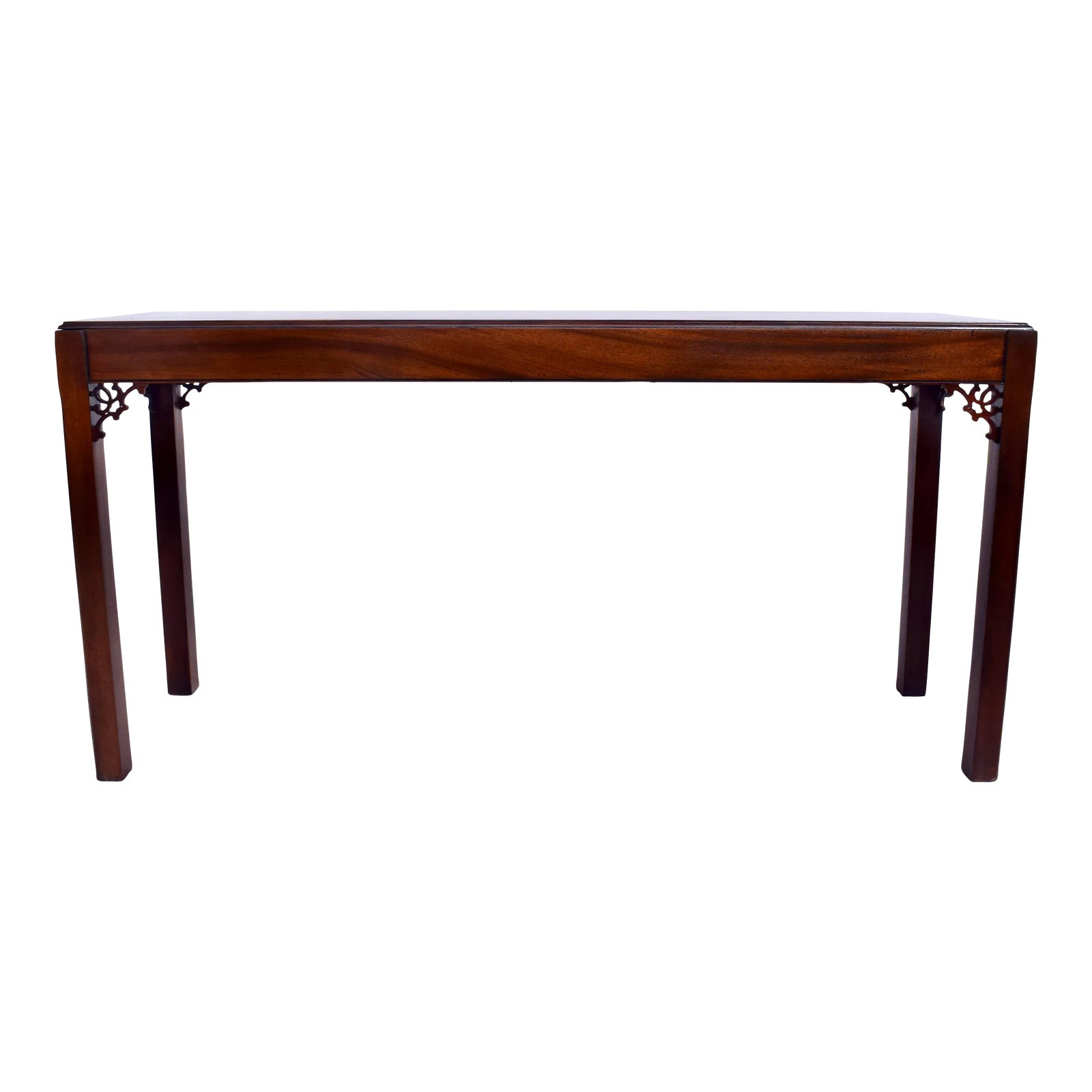 English Chippendale Mahogany Fret Work Console Table | Chairish
